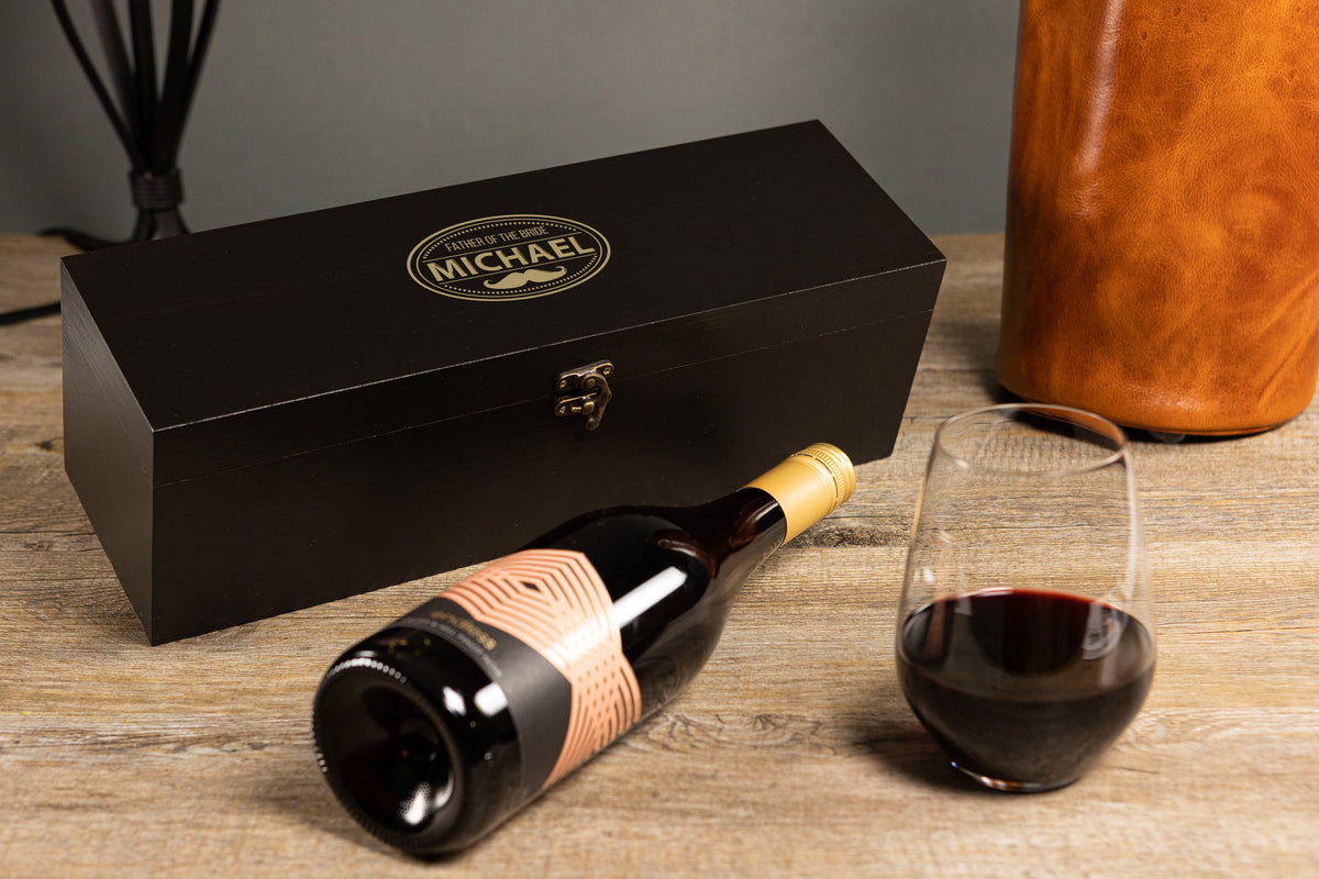 Lip 'N Stache Personalised Premium Black Wooden Wine Box | Givi Gifts