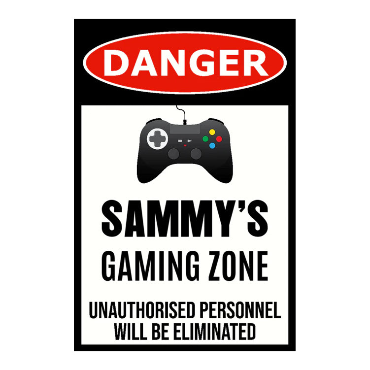 Personalised Danger Gaming Zone Sign | Givi Gifts