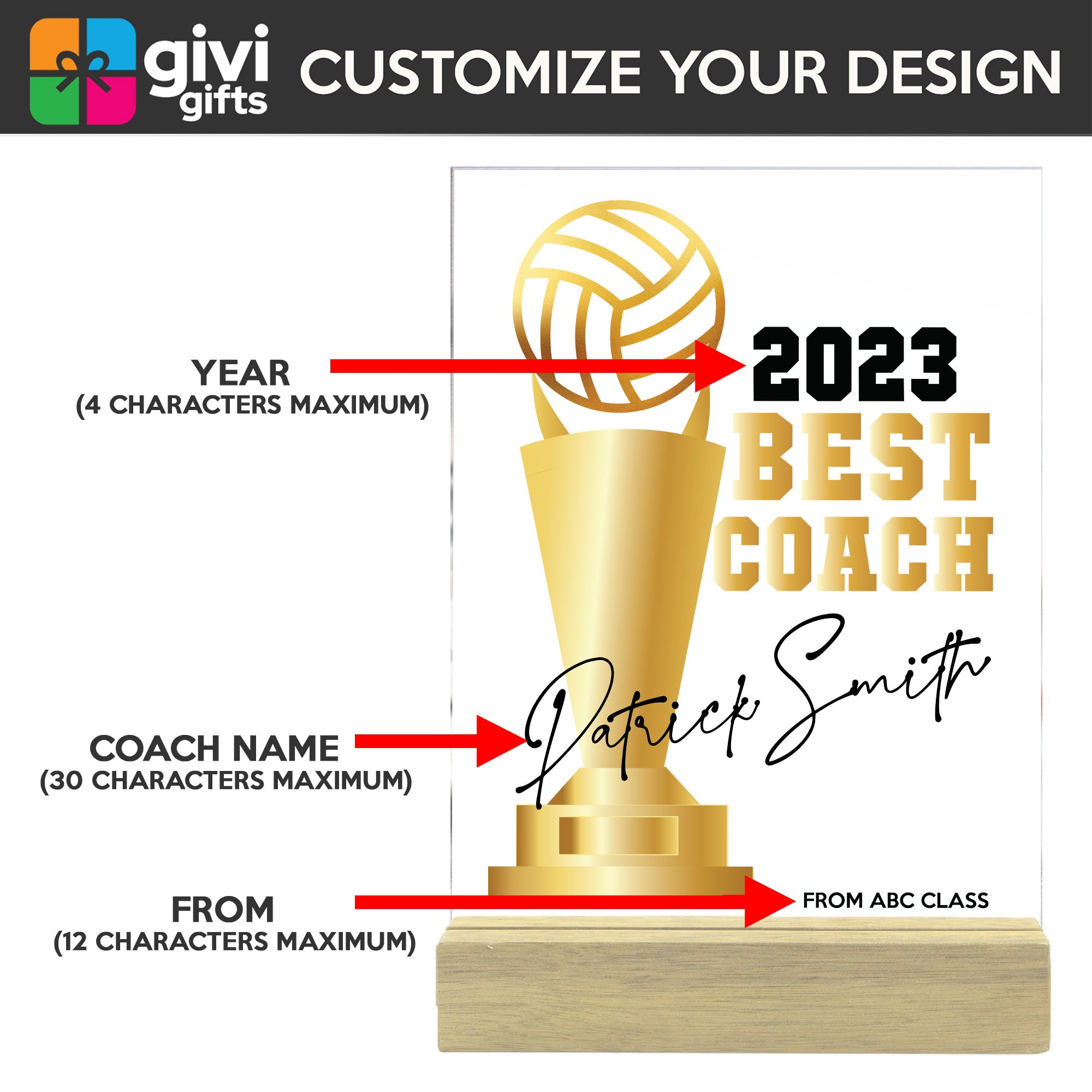 Personalised Best Netball Coach Acrylic Trophy Plaque | Givi Gifts