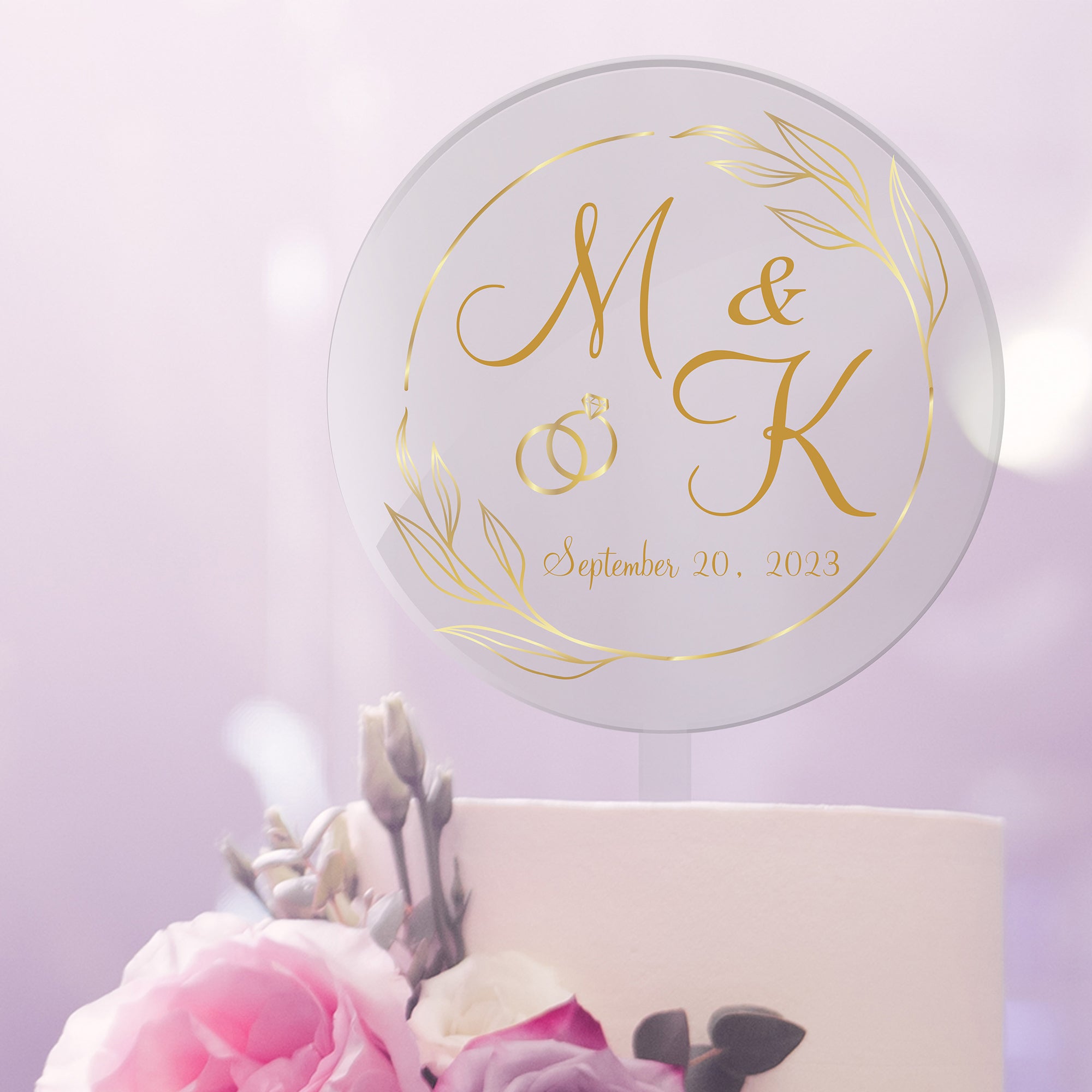 Golden Circle and Wedding Rings Personalised Cake Topper – Givi Gifts