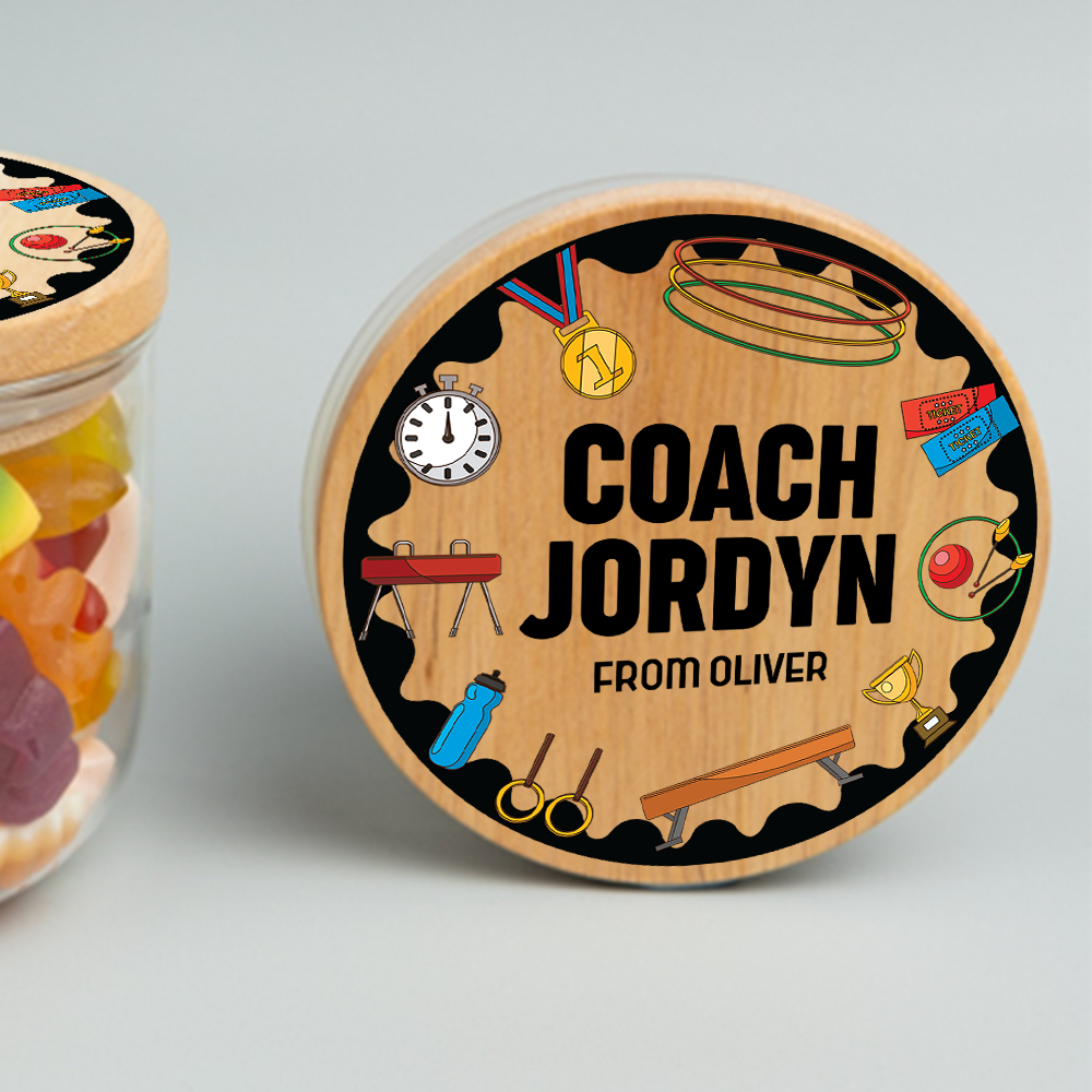 Personalised Gymnastics Themed Lolly Jar for Coach | Givi Gifts