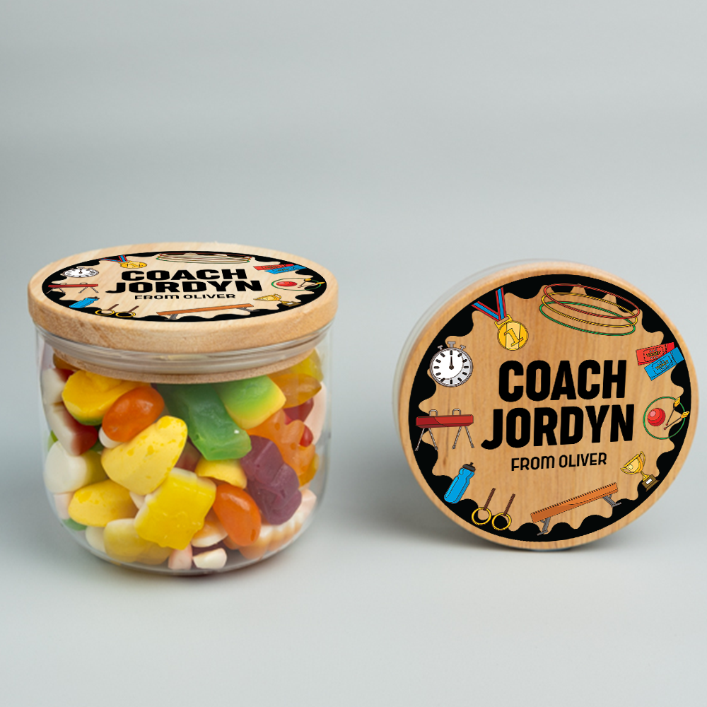 Personalised Gymnastics Themed Lolly Jar for Coach | Givi Gifts