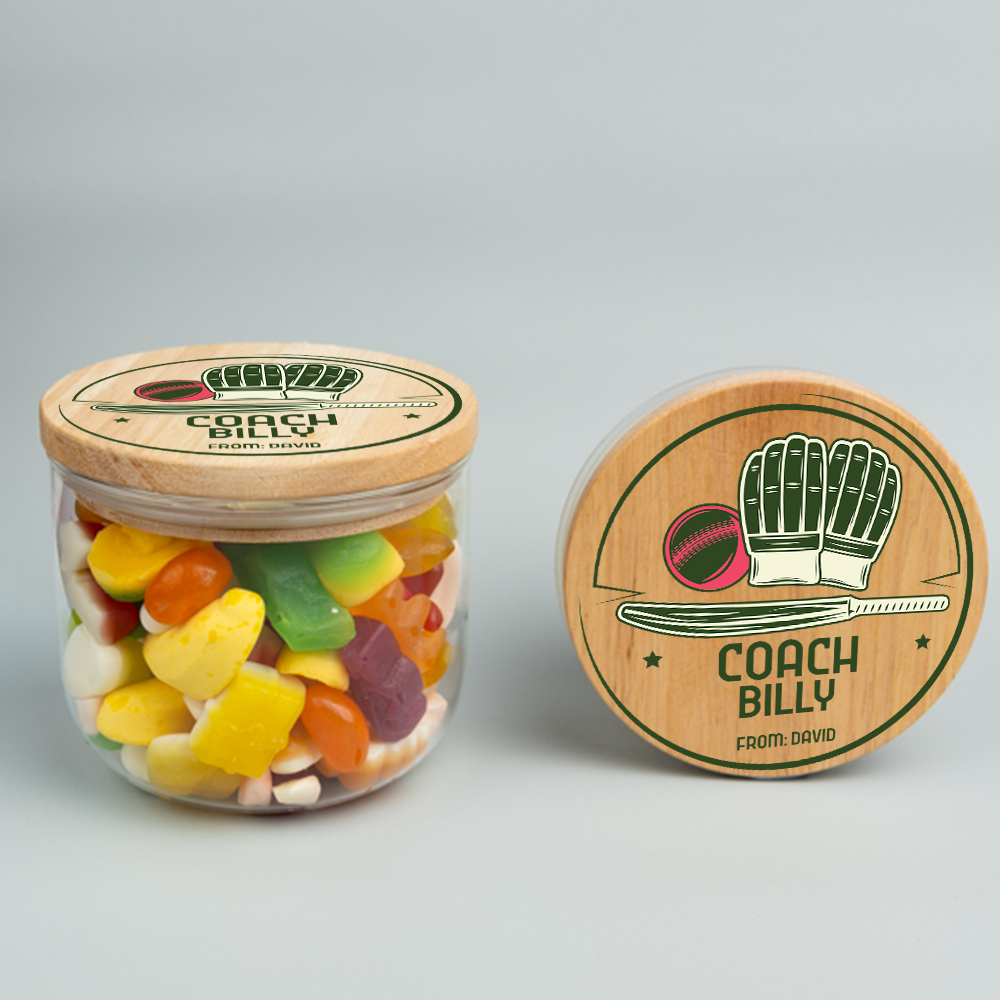 Personalised Cricket Coach Lolly Jar - 2 Design Options | Givi Gifts