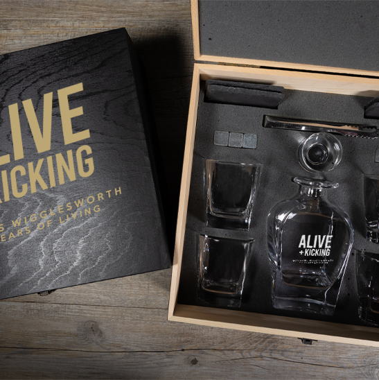 Personalised Birthday Alive+Kicking Elegance Decanter Set | Givi Gifts