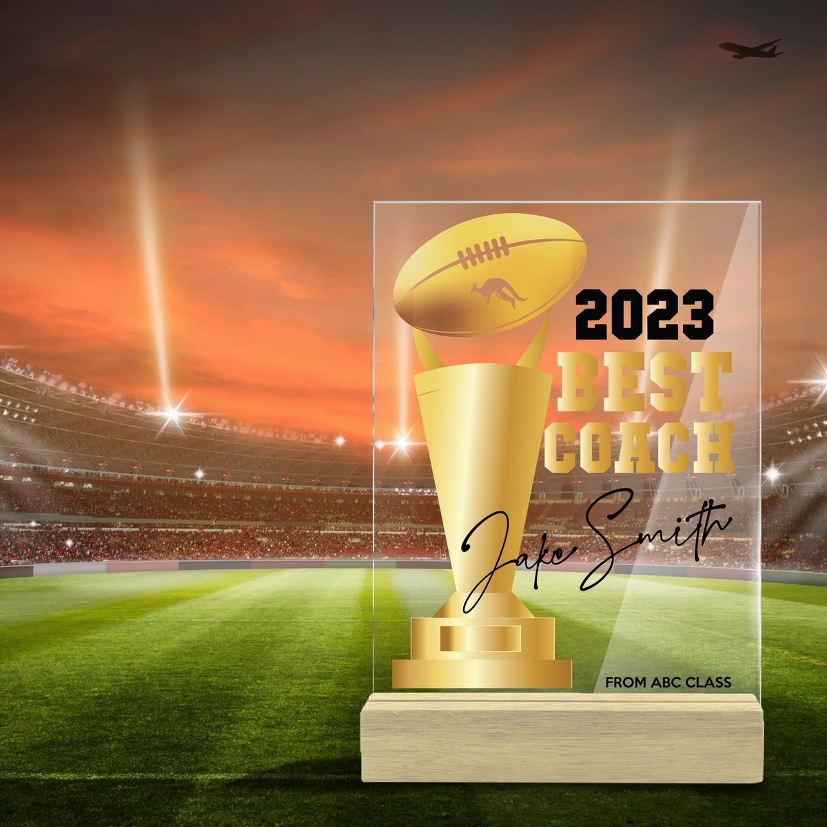 Personalised Best Footy Coach Acrylic Trophy Design Plaque | Givi Gifts
