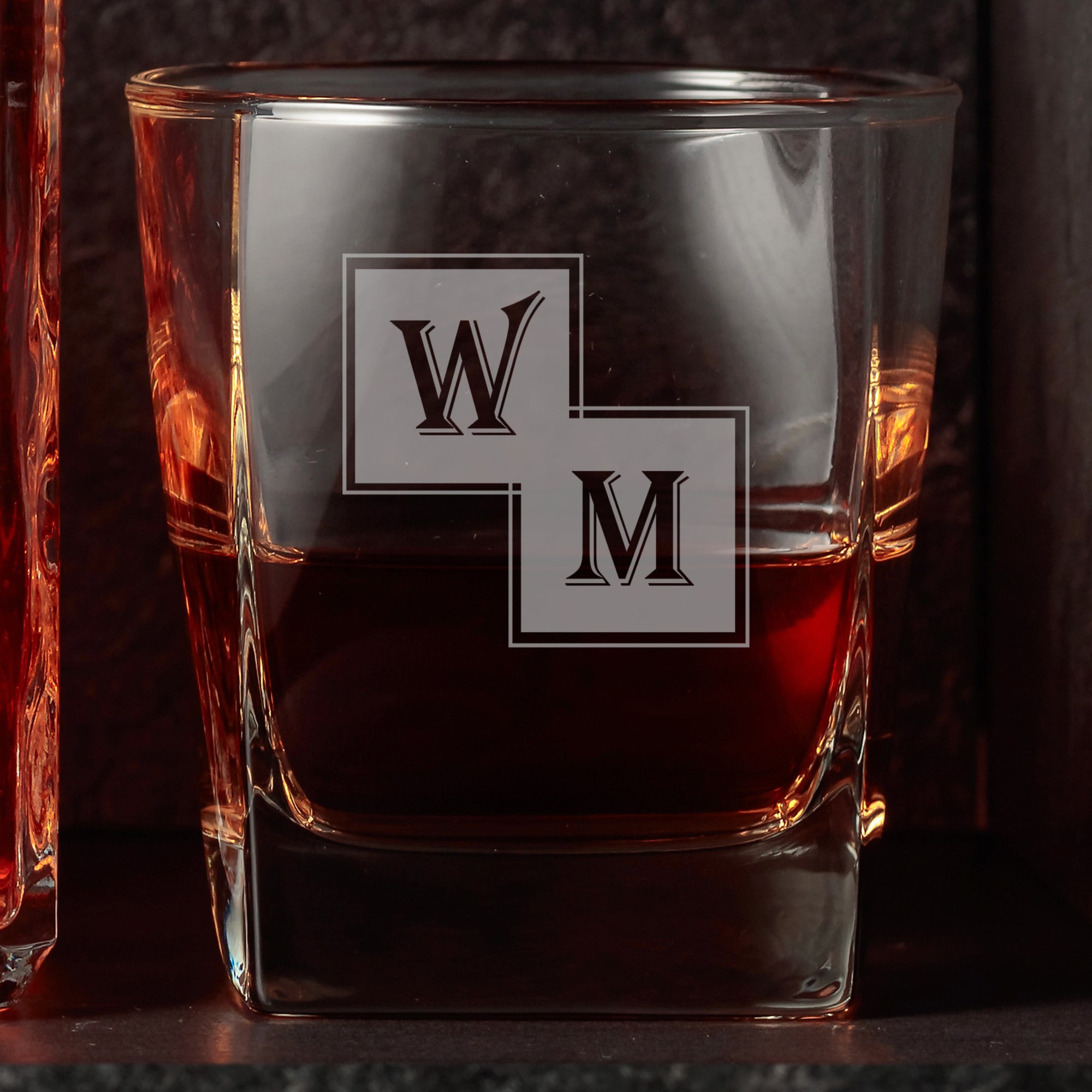 Personalised Two Square Initials Engraved Whiskey Glass | Givi Gifts