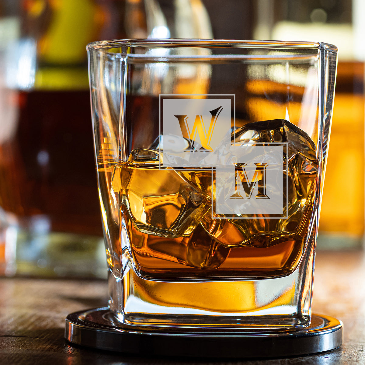 Personalised Two Square Initials Engraved Whiskey Glass | Givi Gifts