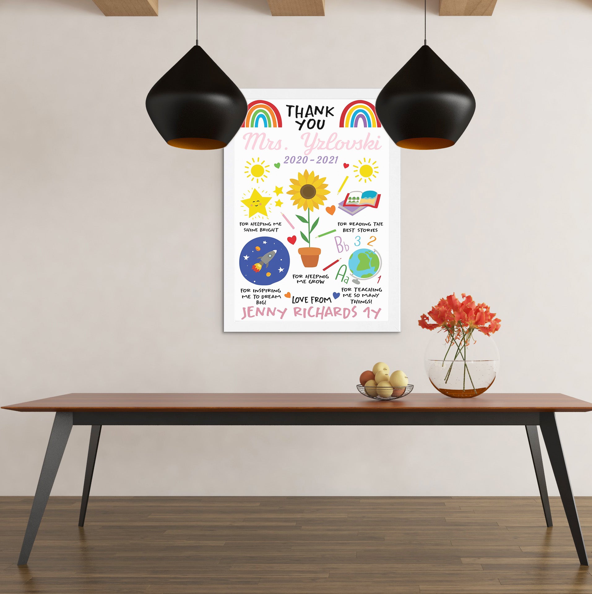 Teacher Appreciation Sunflower Thank You Print + Frame | Givi Gifts