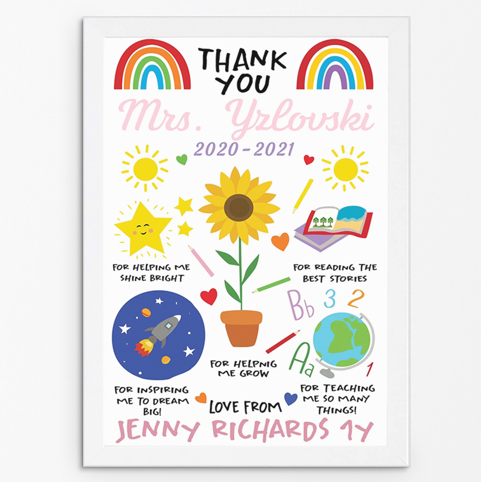 Teacher Appreciation Sunflower Thank You Print + Frame | Givi Gifts
