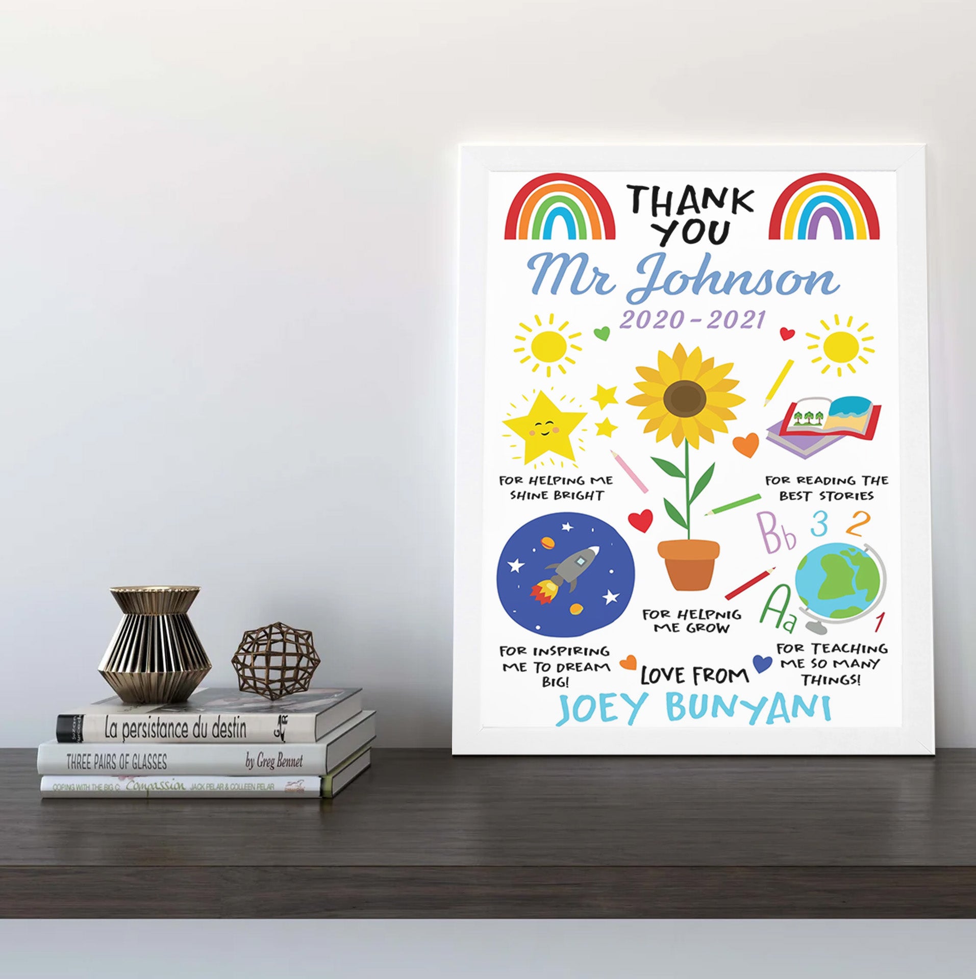 Teacher Appreciation Sunflower Thank You Print + Frame | Givi Gifts