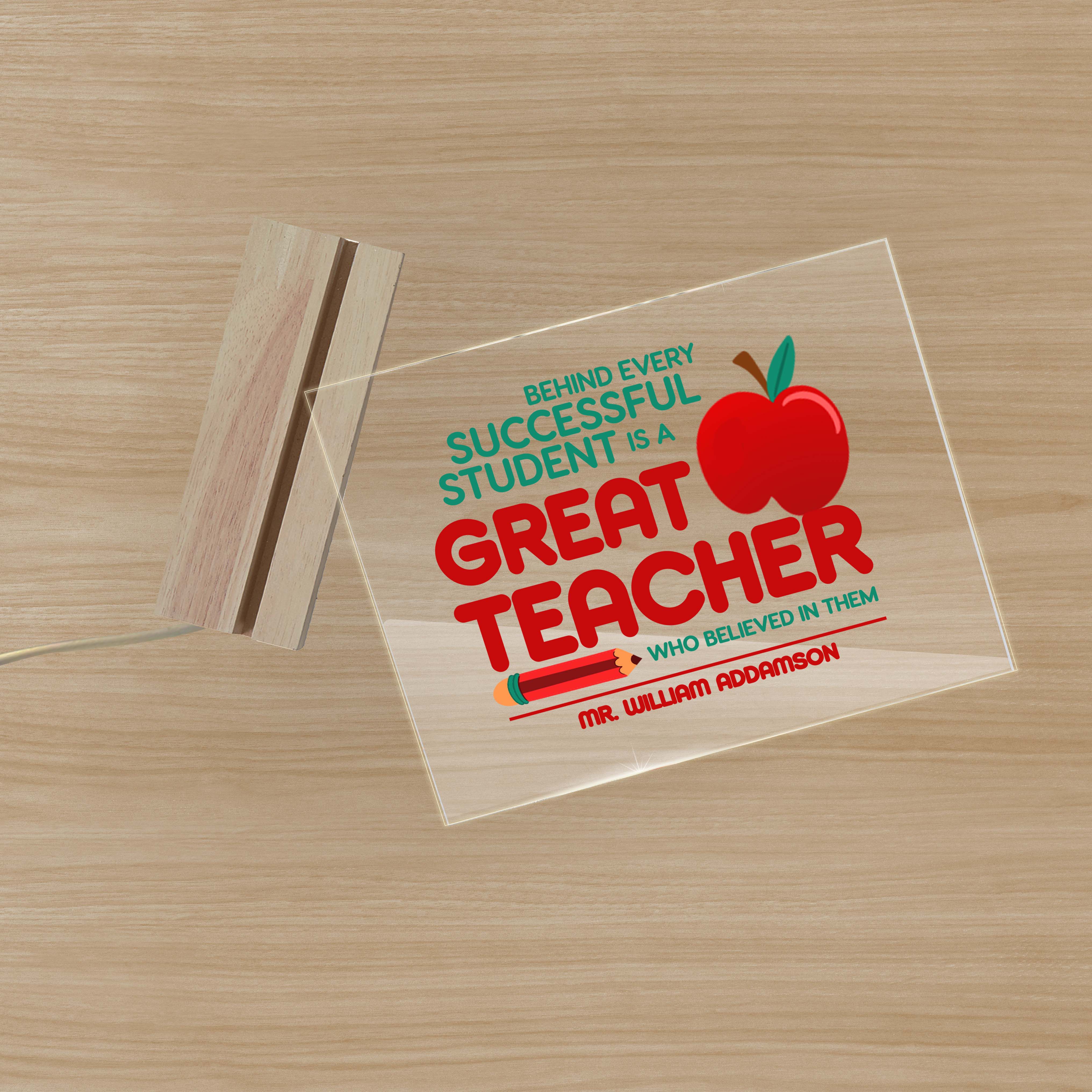 Great Teacher Personalised Acrylic Sign and LED Stand | Givi Gifts