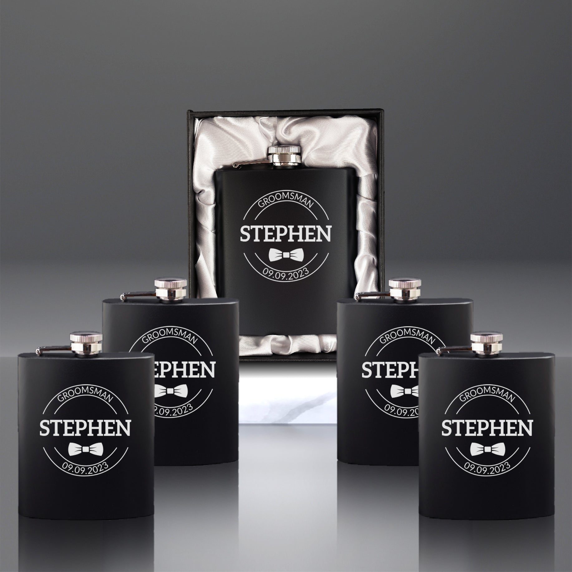 Wedding Bridal Party Flask Gift Bundle - 5 Flasks in Luxury Gift Boxes ...