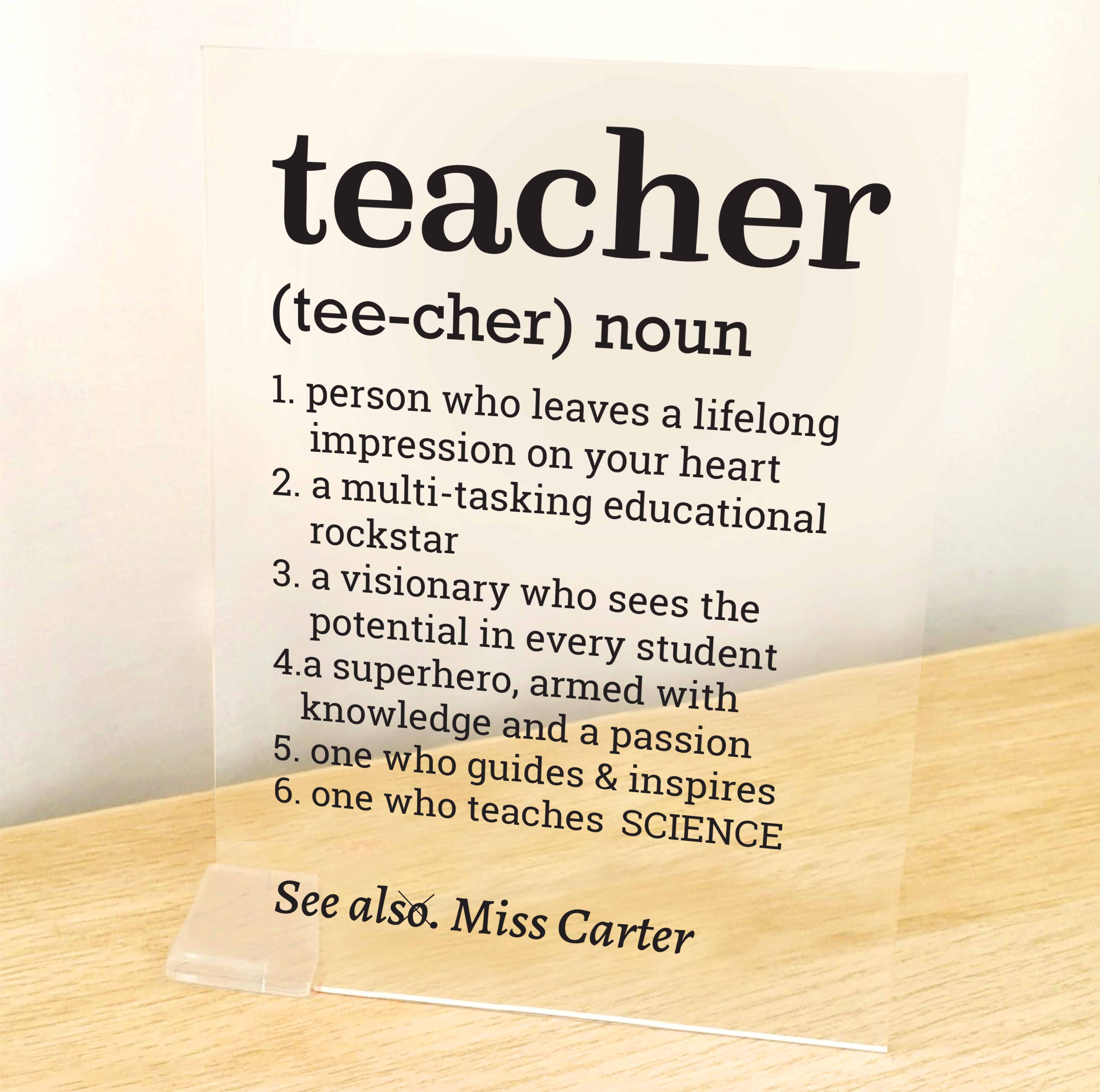 Personalised Teacher Definition Acrylic Sign | Givi Gifts