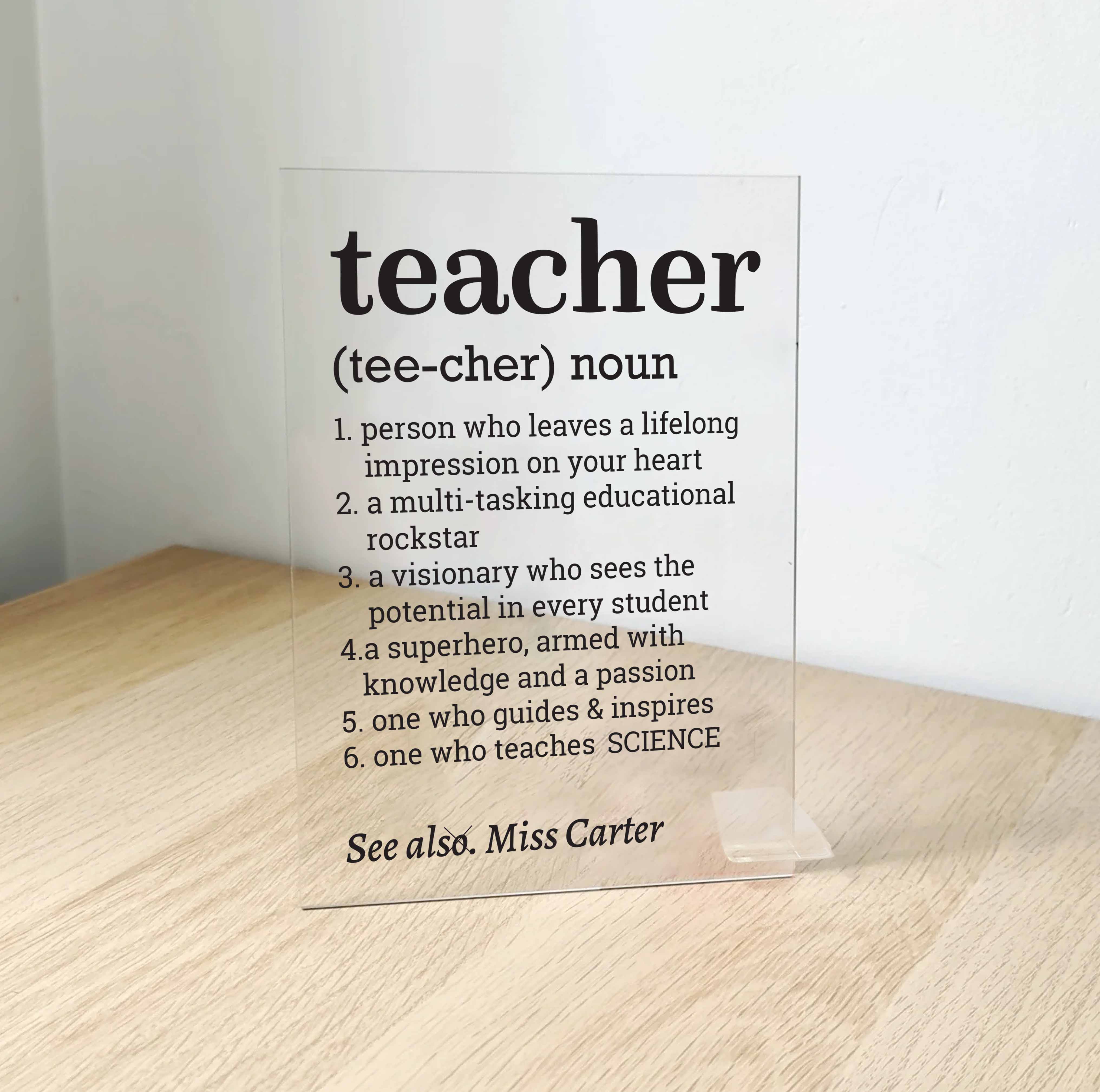 Personalised Teacher Definition Acrylic Sign | Givi Gifts
