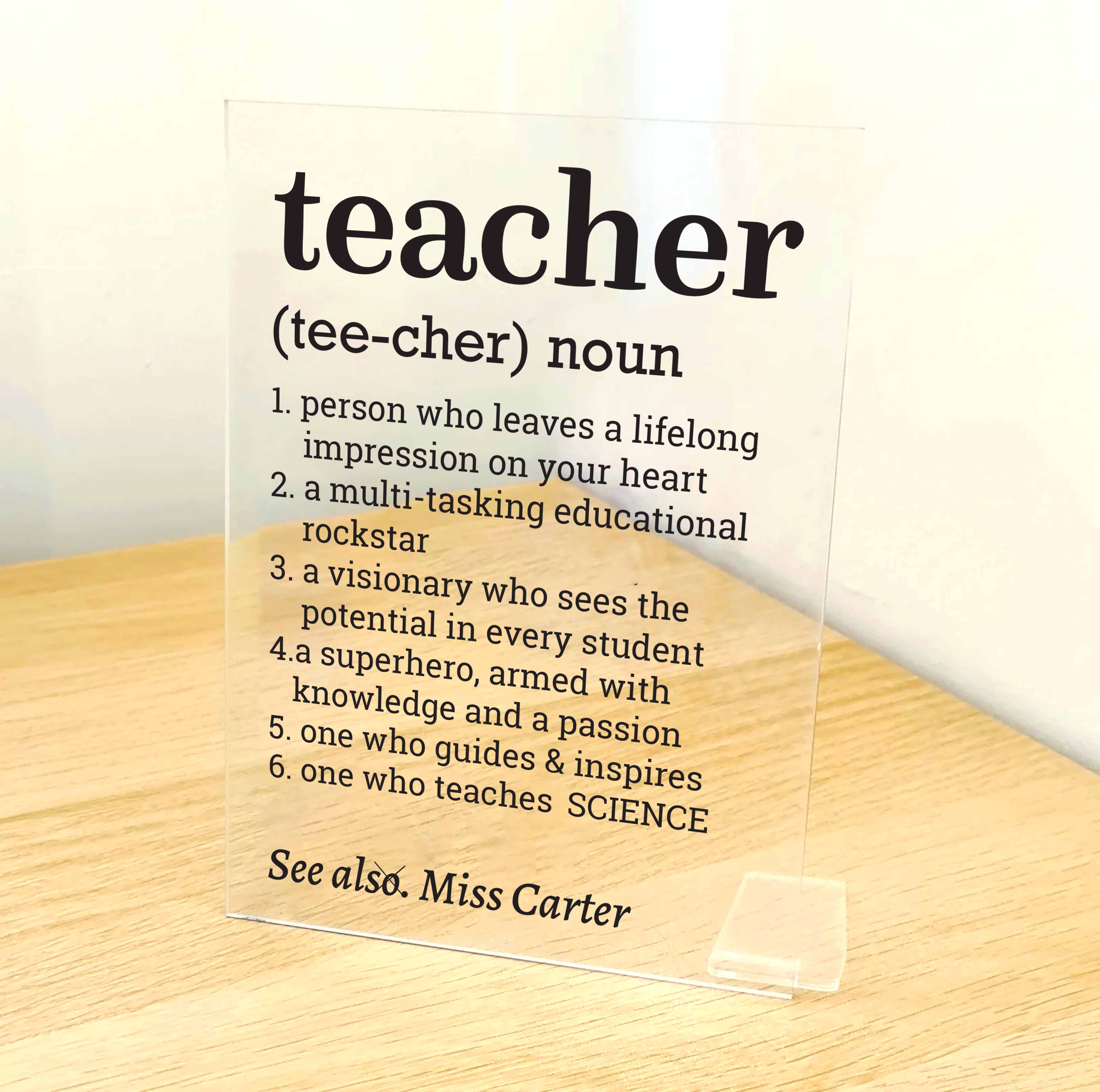 Personalised Teacher Definition Acrylic Sign | Givi Gifts