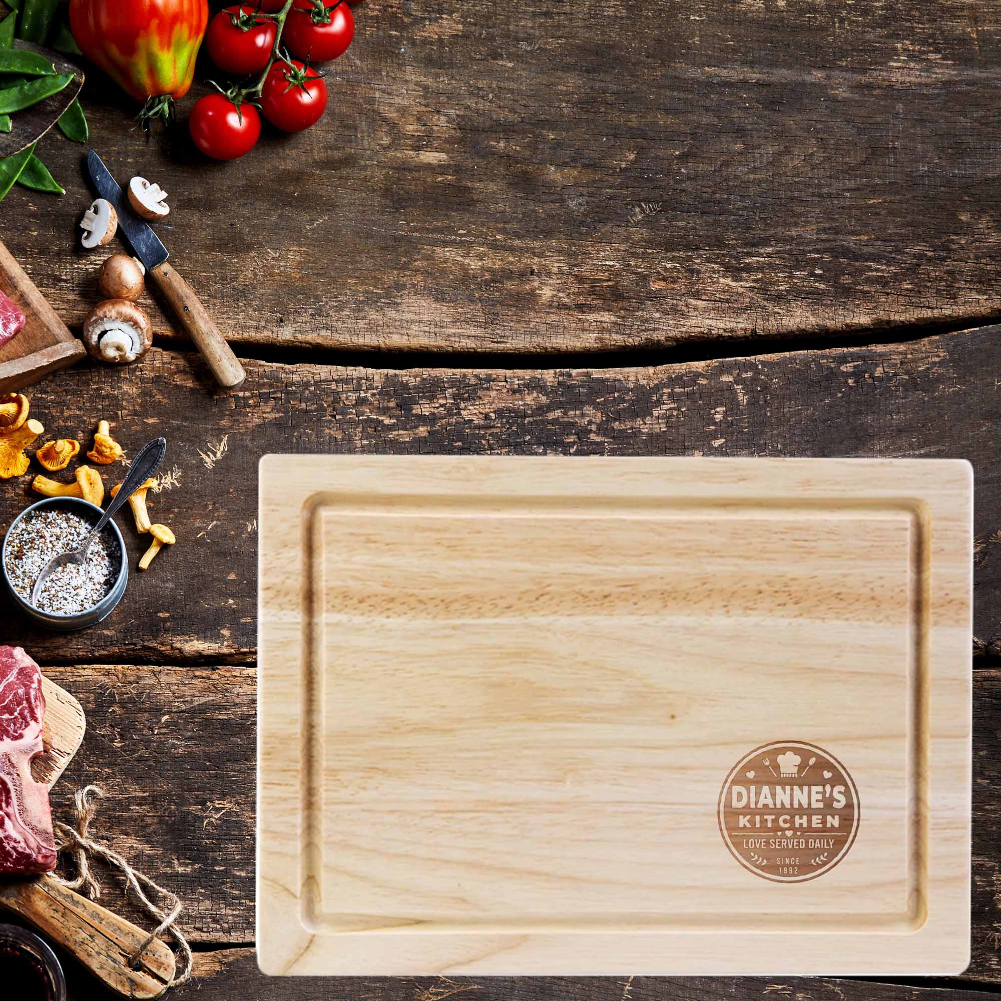 Personalised Steak Board with Engraved Round Chef's Hat Kitchen Design ...