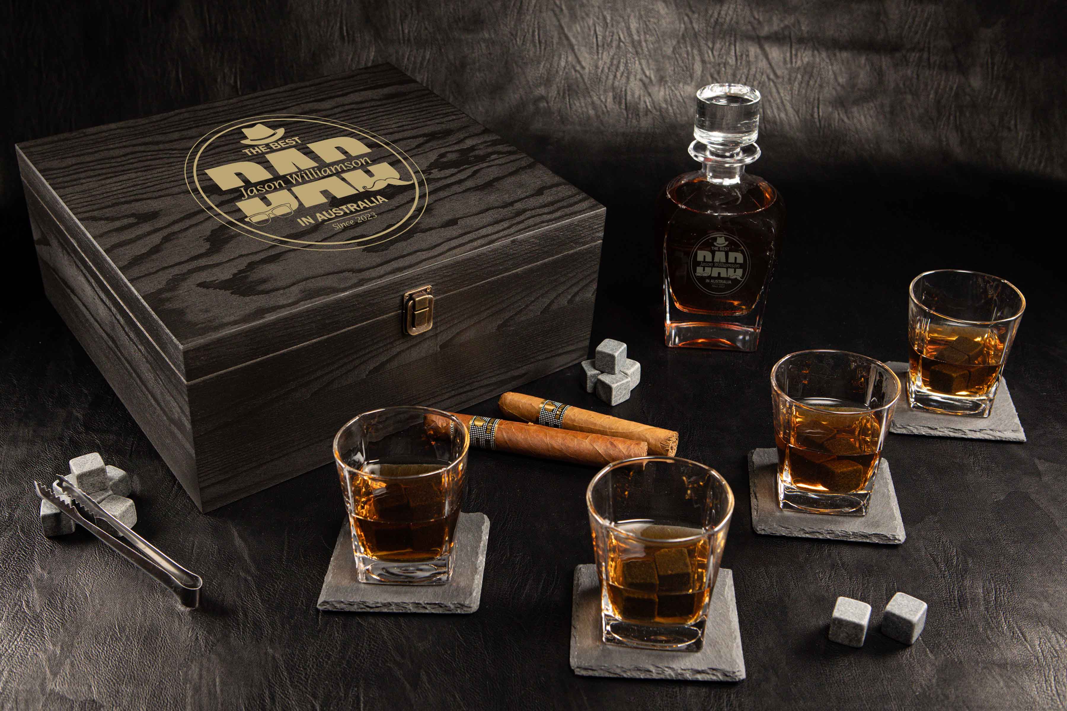 Classic Best Dad Personalised Elegance Decanter and 4 Whiskey Glass Set ...