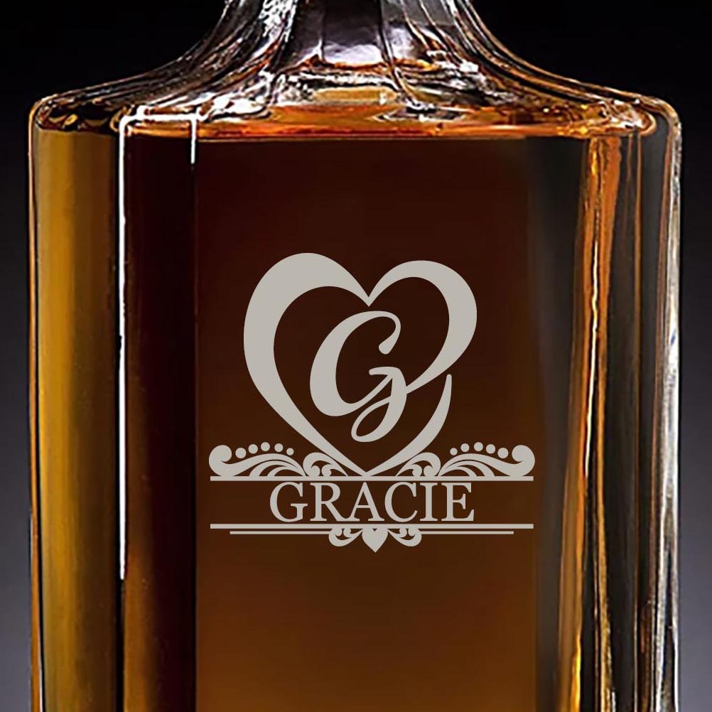 Heart Monogram Personalised Engraved Empire Whiskey Decanter | Givi Gifts