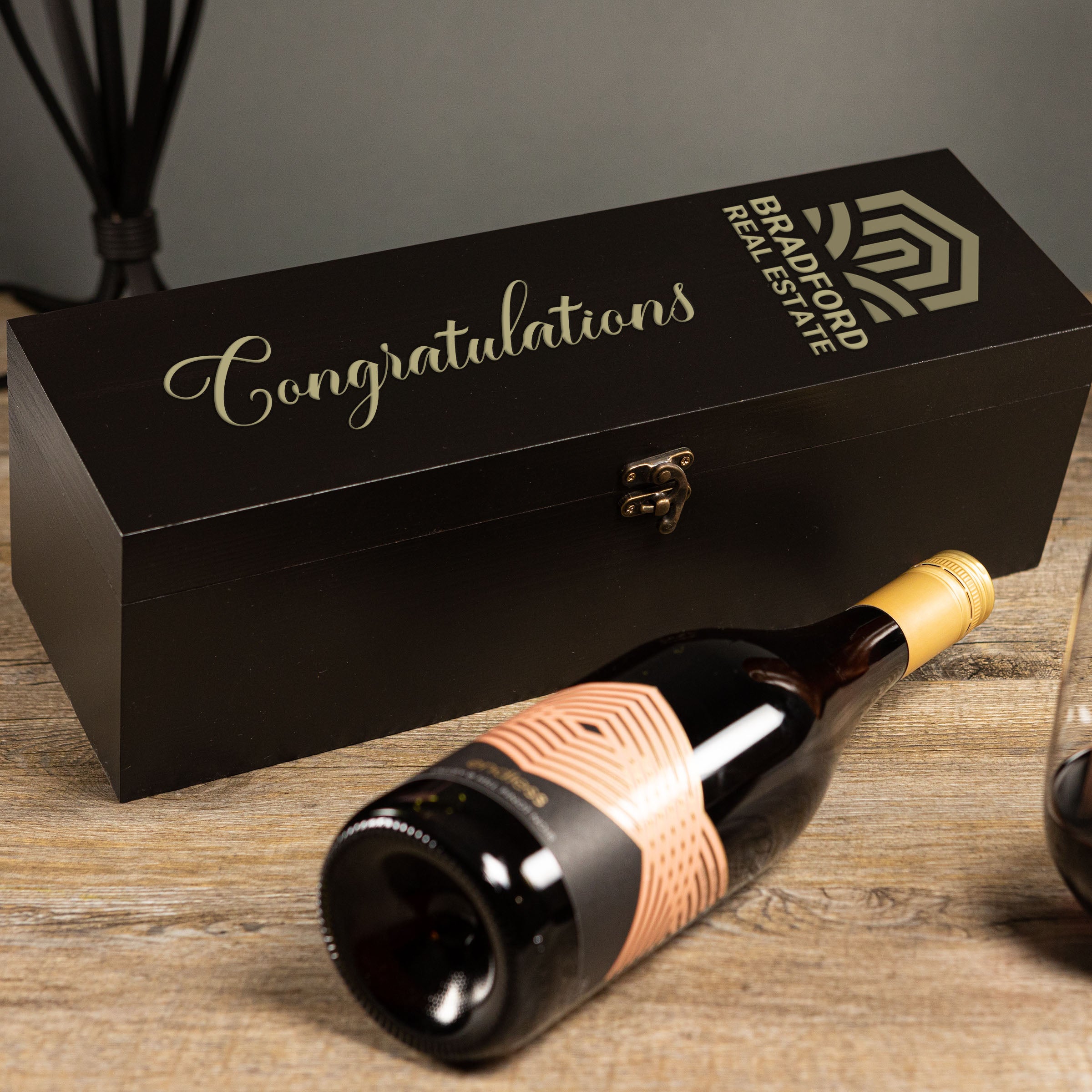 Personalised Premium Black Wooden Wine Box - Your Logo | Givi Gifts