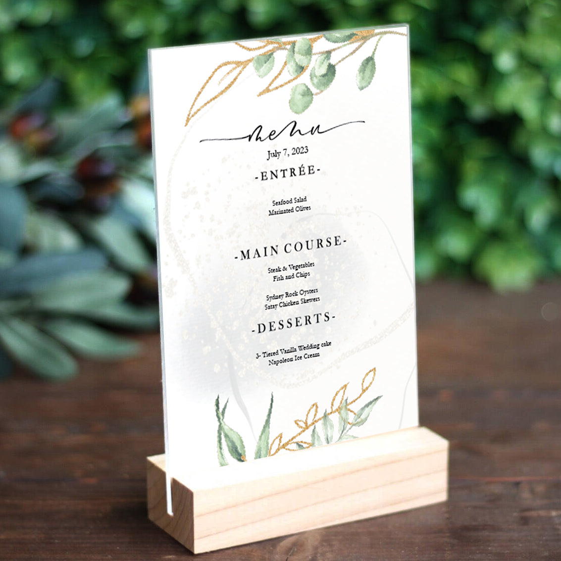 Natures Greenery Acrylic Wedding Table Menu - Wedding Signs | Givi Gifts