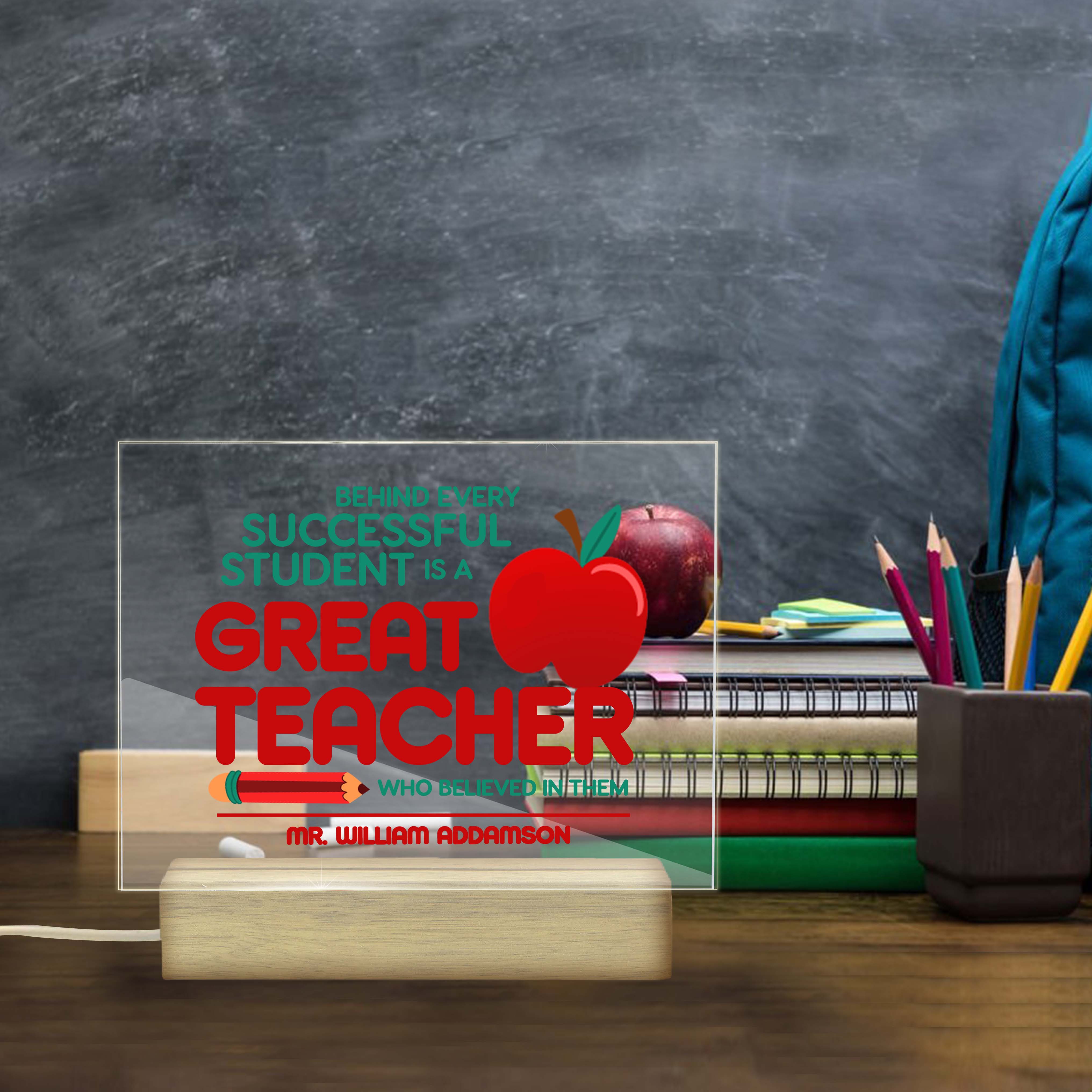 Great Teacher Personalised Acrylic Sign and LED Stand | Givi Gifts