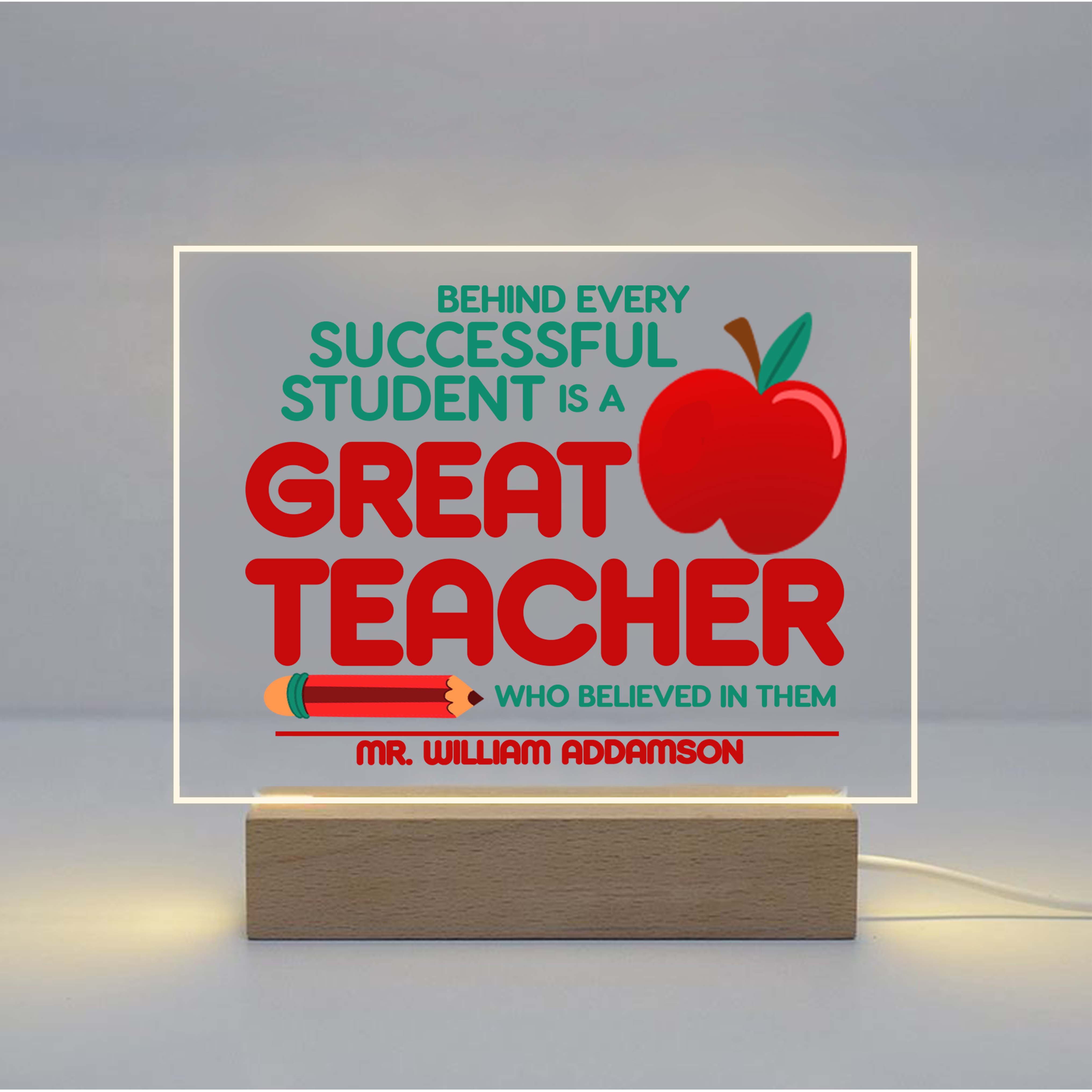Great Teacher Personalised Acrylic Sign and LED Stand | Givi Gifts